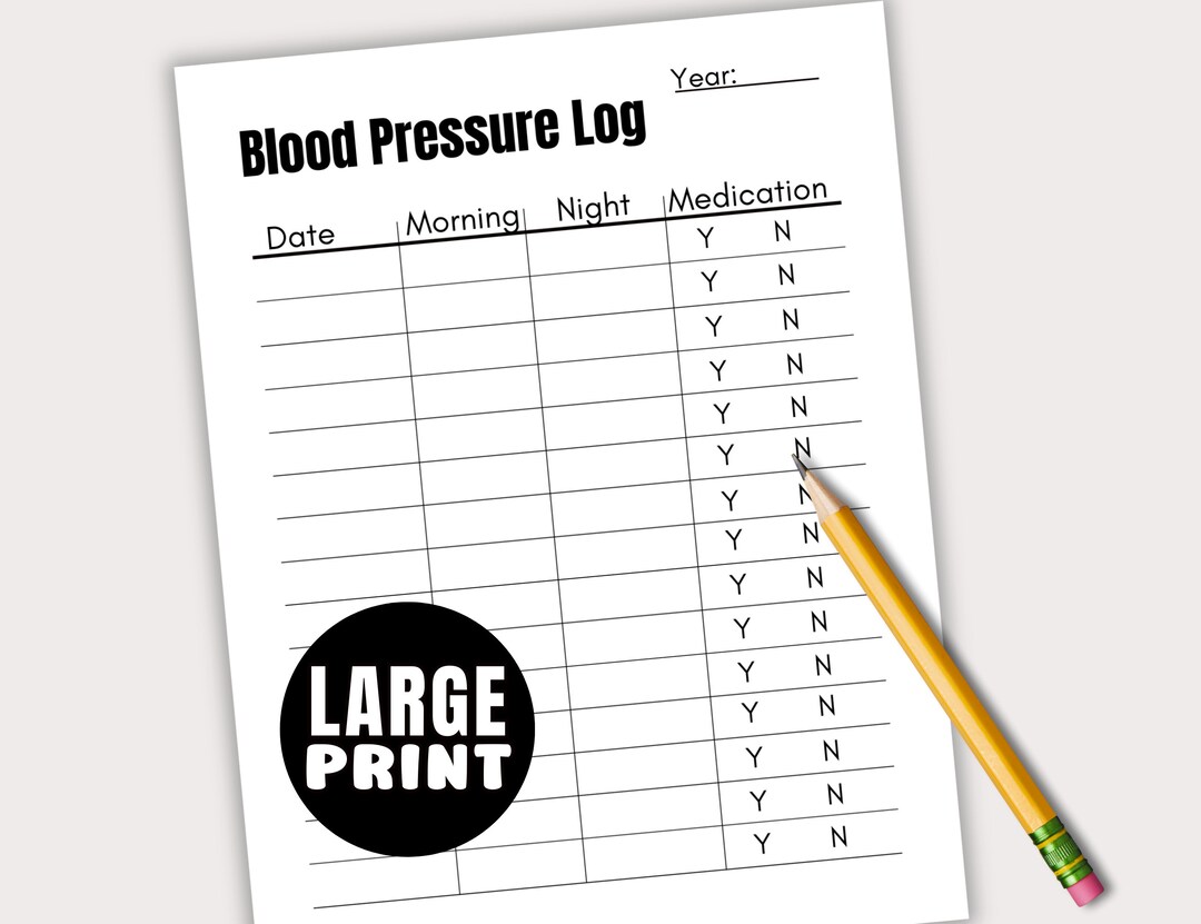 Printable Blood Pressure Log, Large Print Blood Pressure Tracker Form ...