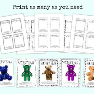 Worry Bear Pocket Hug Cards, Pocket Hug Tags, Pocket Hug Printable ...