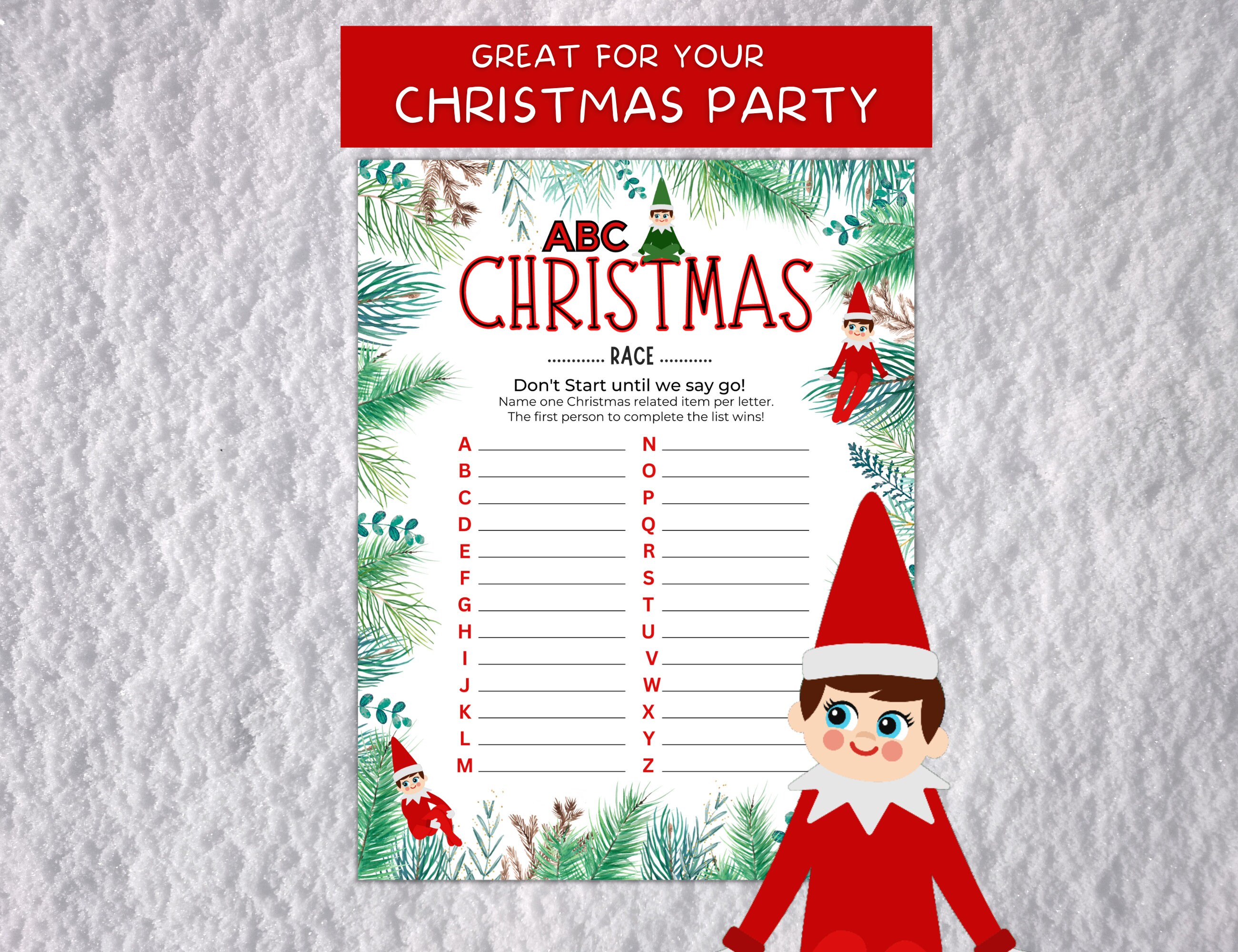 Elf Christmas ABC Race Game, Printable Elf Game, Kids Elf Game, Elf ...