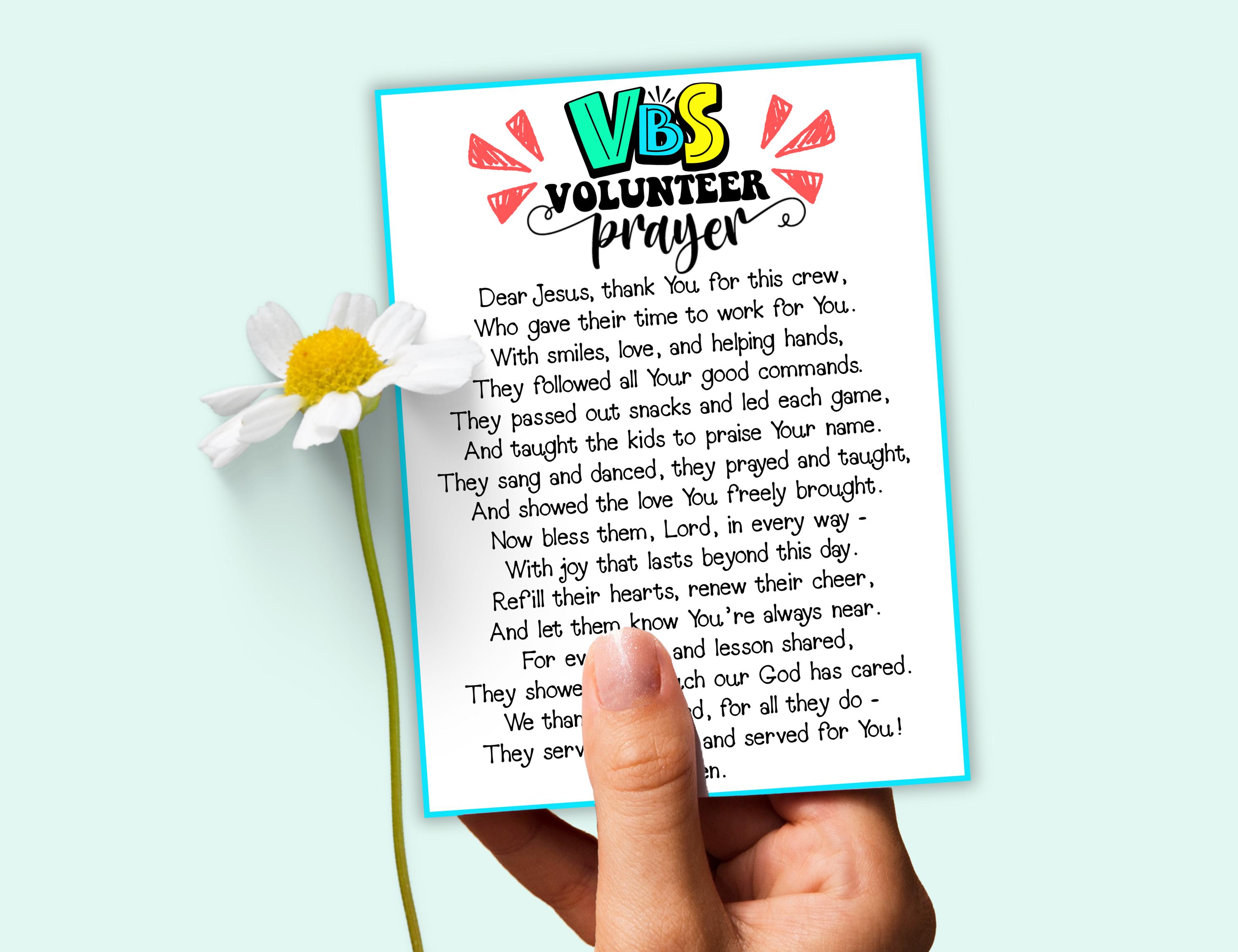 VBS Thank You Cards for Volunteers, Vacation Bible School Prayer Cards ...