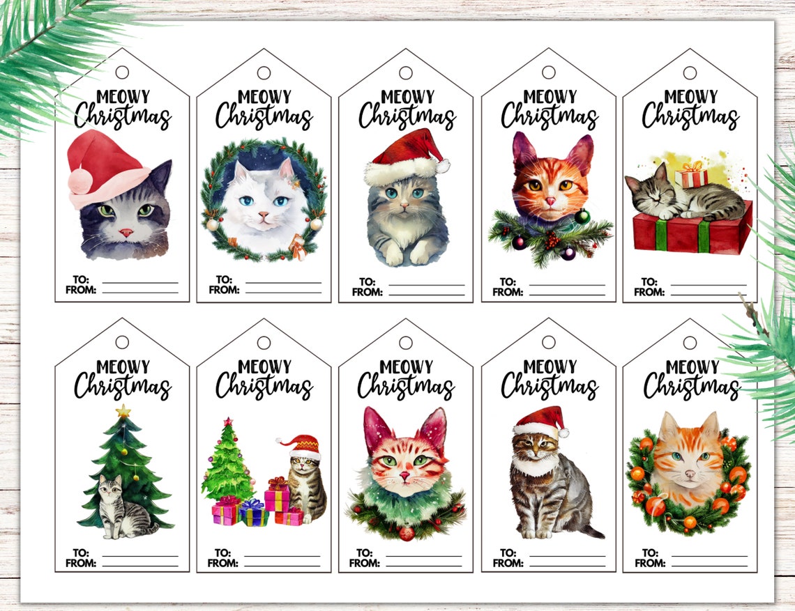 Meowy Christmas Gift Tags Printable Cat Gift Tags for - Etsy
