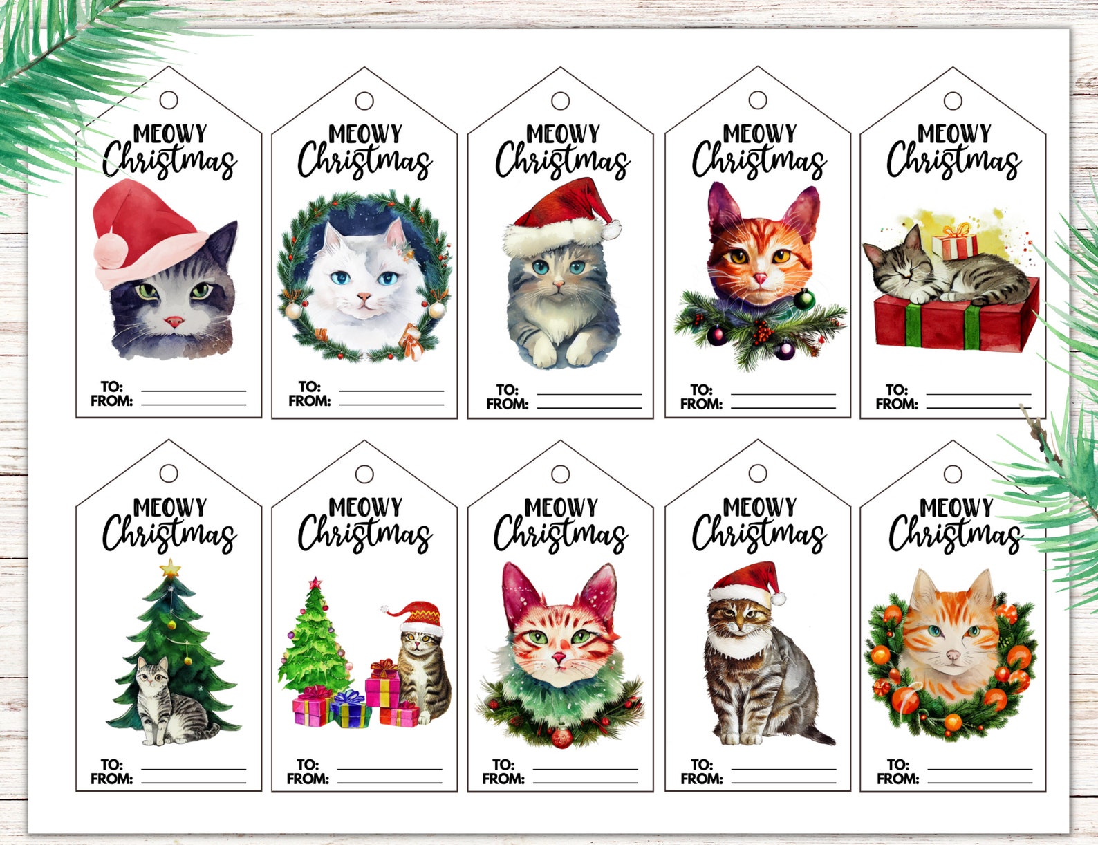Meowy Christmas Gift Tags Printable Cat Gift Tags for - Etsy