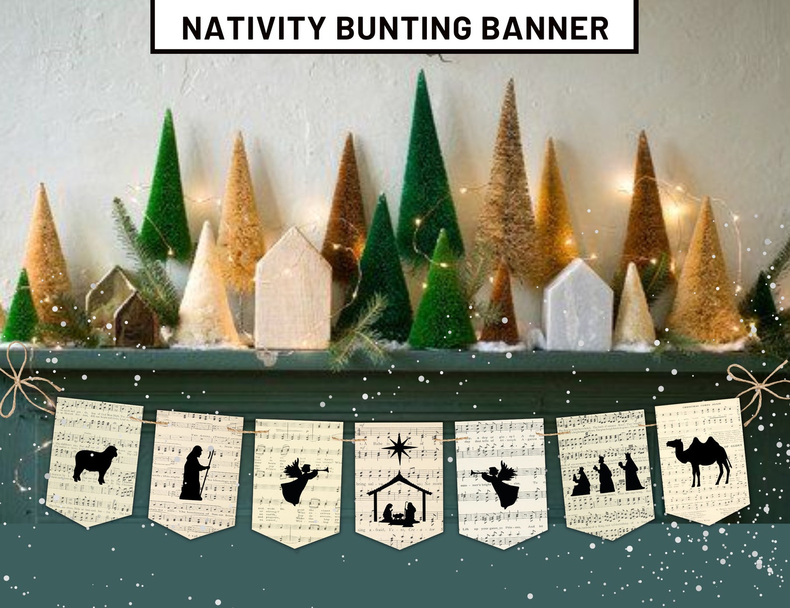 Christmas Nativity Bunting Flags, Christmas Mantle Garland Nativity ...