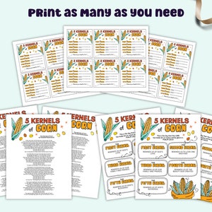 5 Kernels of Corn, Thanksgiving Blessing Cards & Poem, the Legend of ...