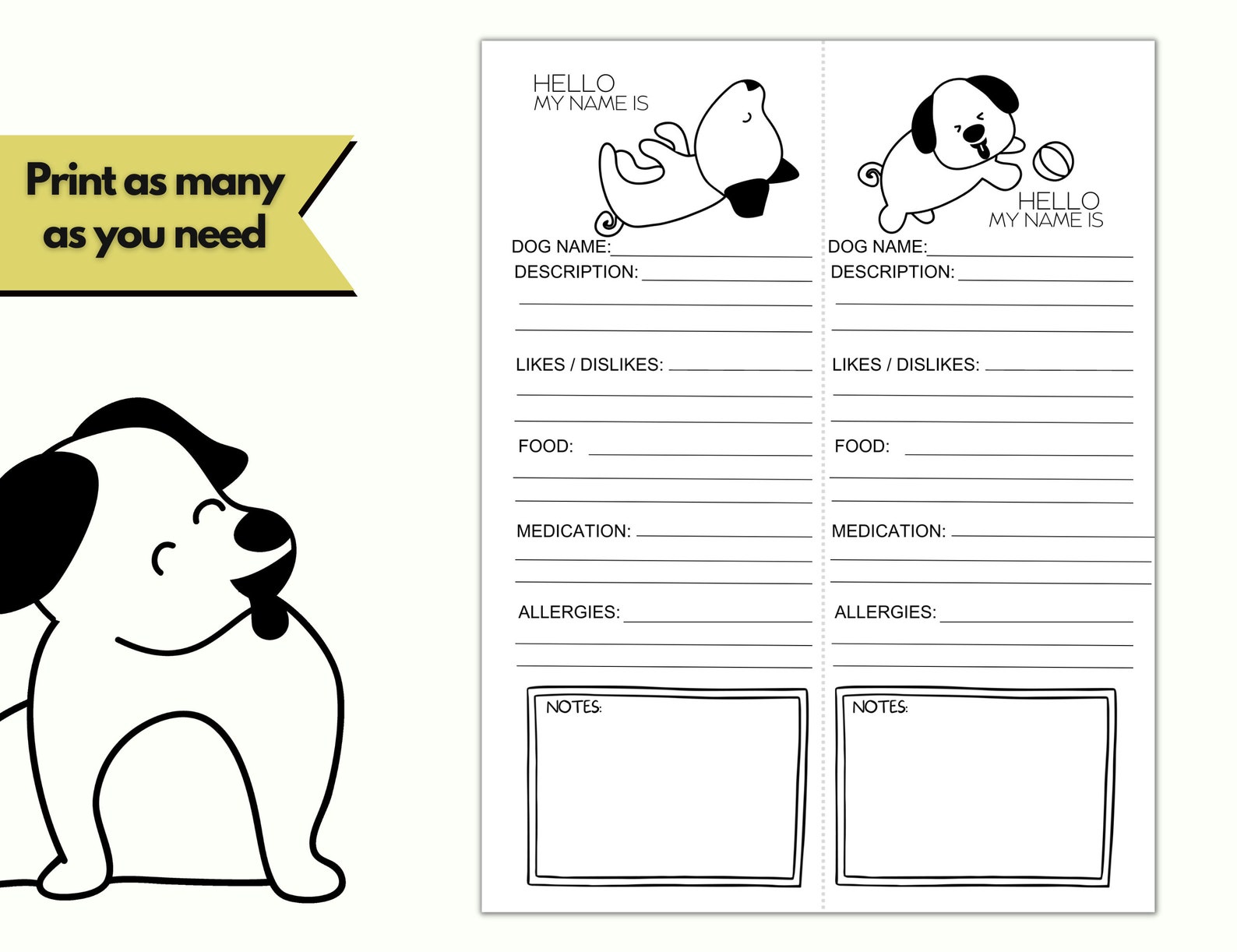 Printable Dog Sitter Notes Pet Sitter Notes / Checklist Pet - Etsy