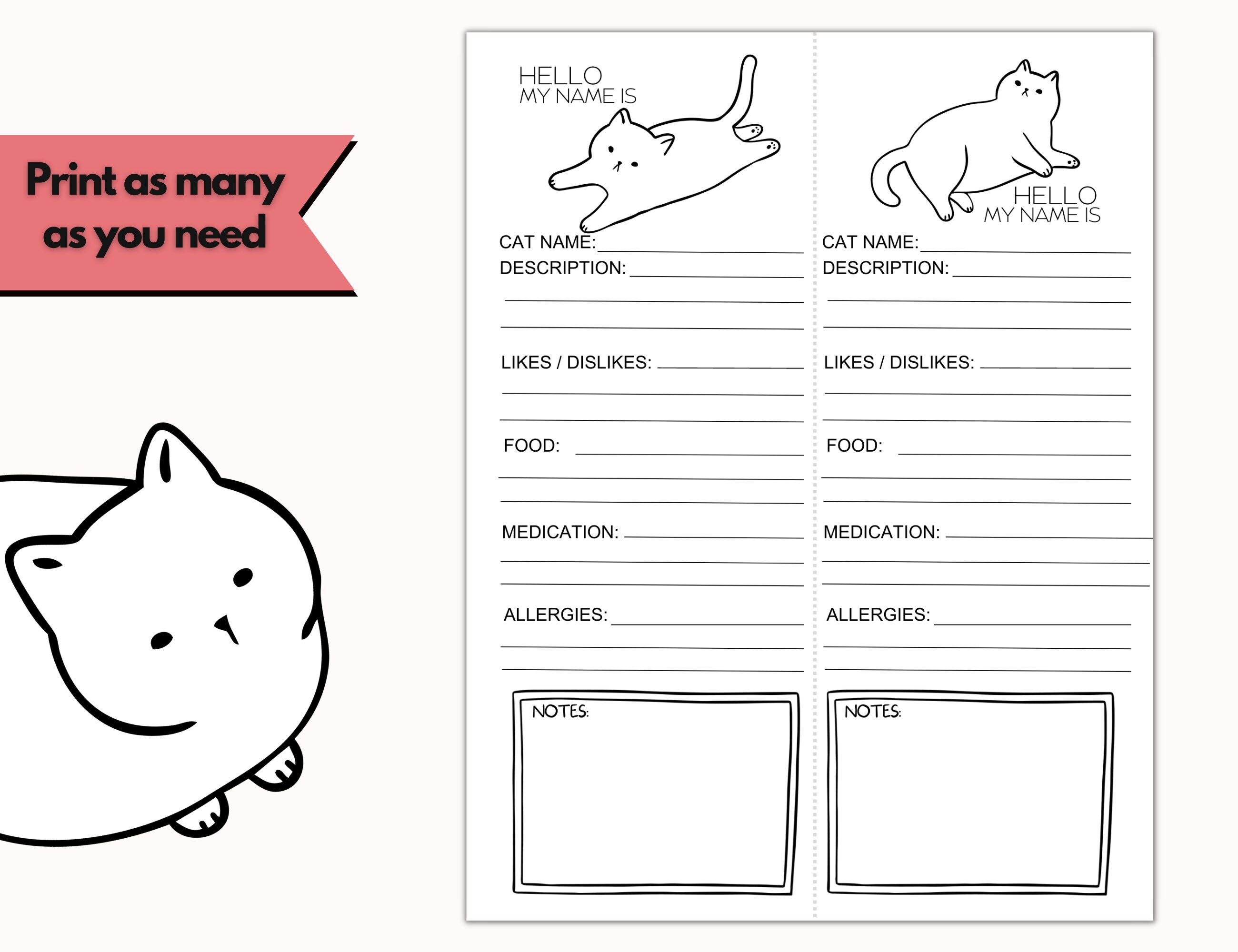 Printable Cat Sitter Notes Pet Sitter Notes Pet Sitter - Etsy