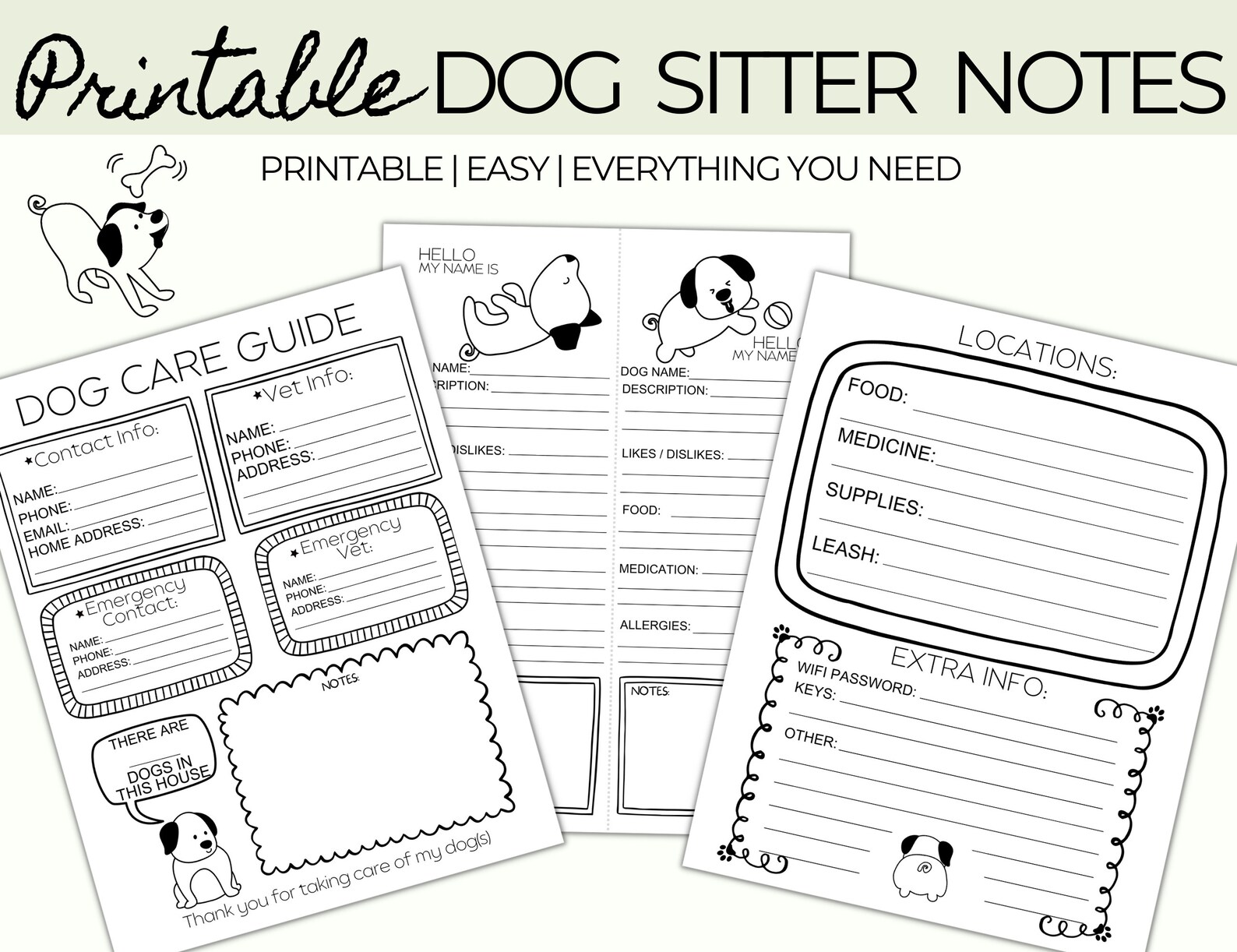 Printable Dog Sitter Notes, Pet Sitter Notes / Checklist, Pet Sitter ...