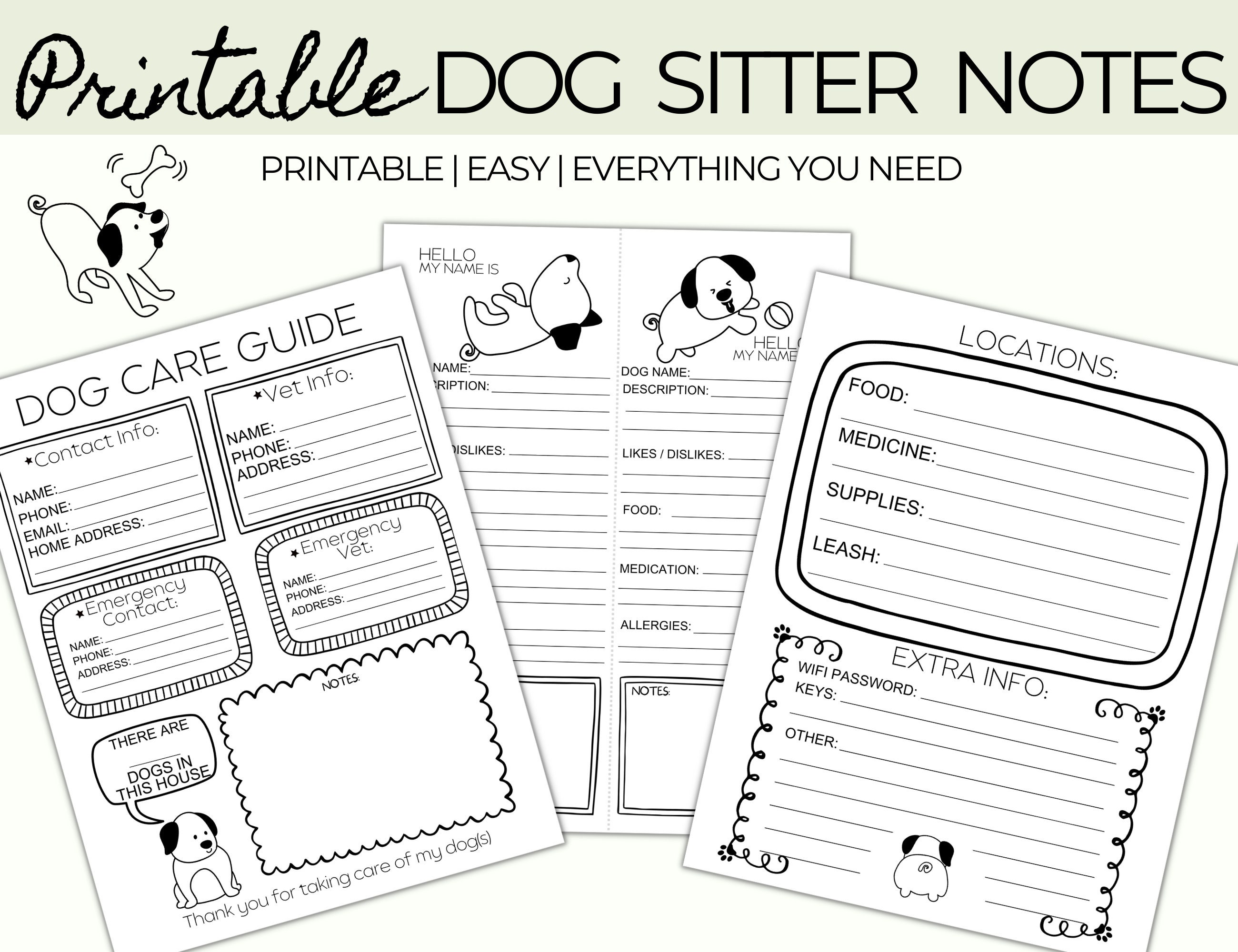 Printable Dog Sitter Notes, Pet Sitter Notes / Checklist, Pet Sitter ...