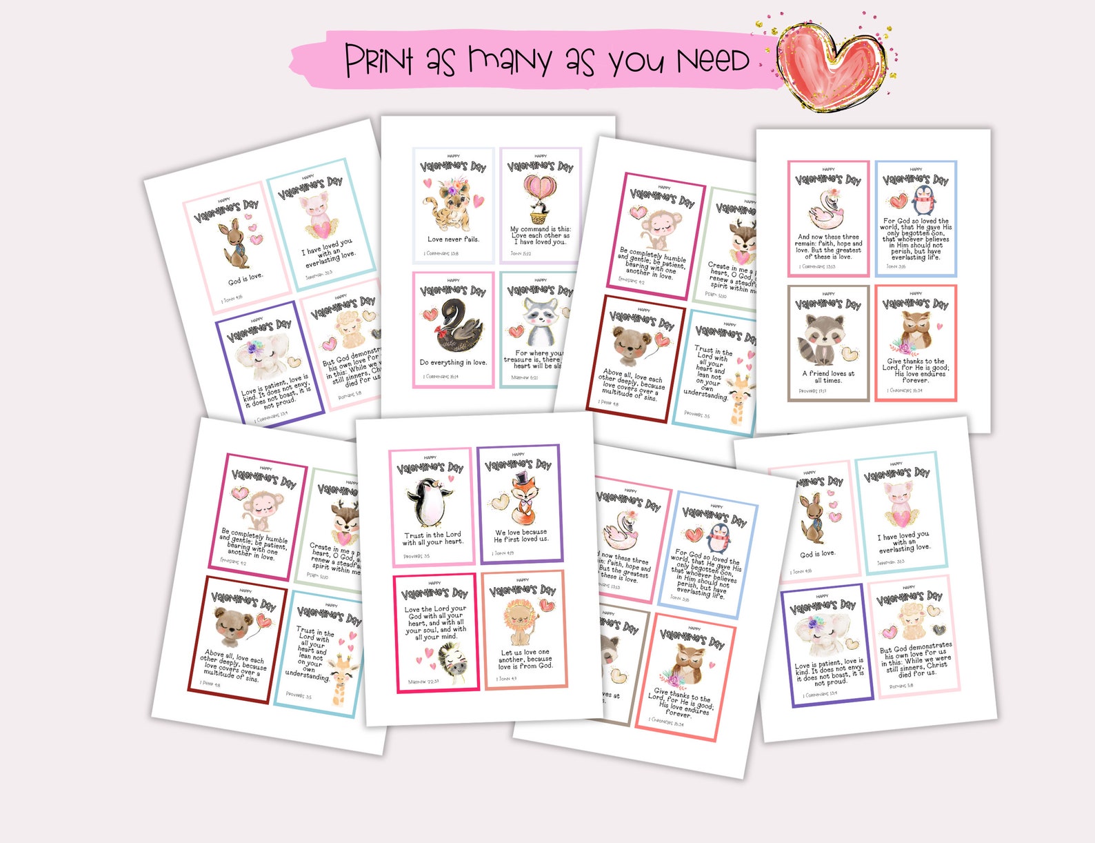 Kids Valentine's Day Bible Verse Cards, Christian Valentines Day ...