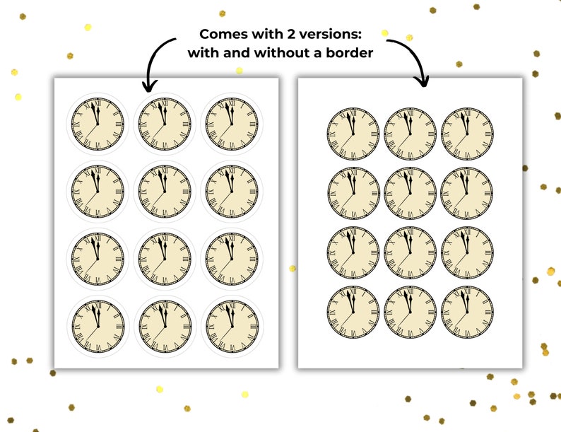 New Years Clock Countdown, New Years Eve Favor, Clock Round Gift Tag, Clock Sticker, Roman ...