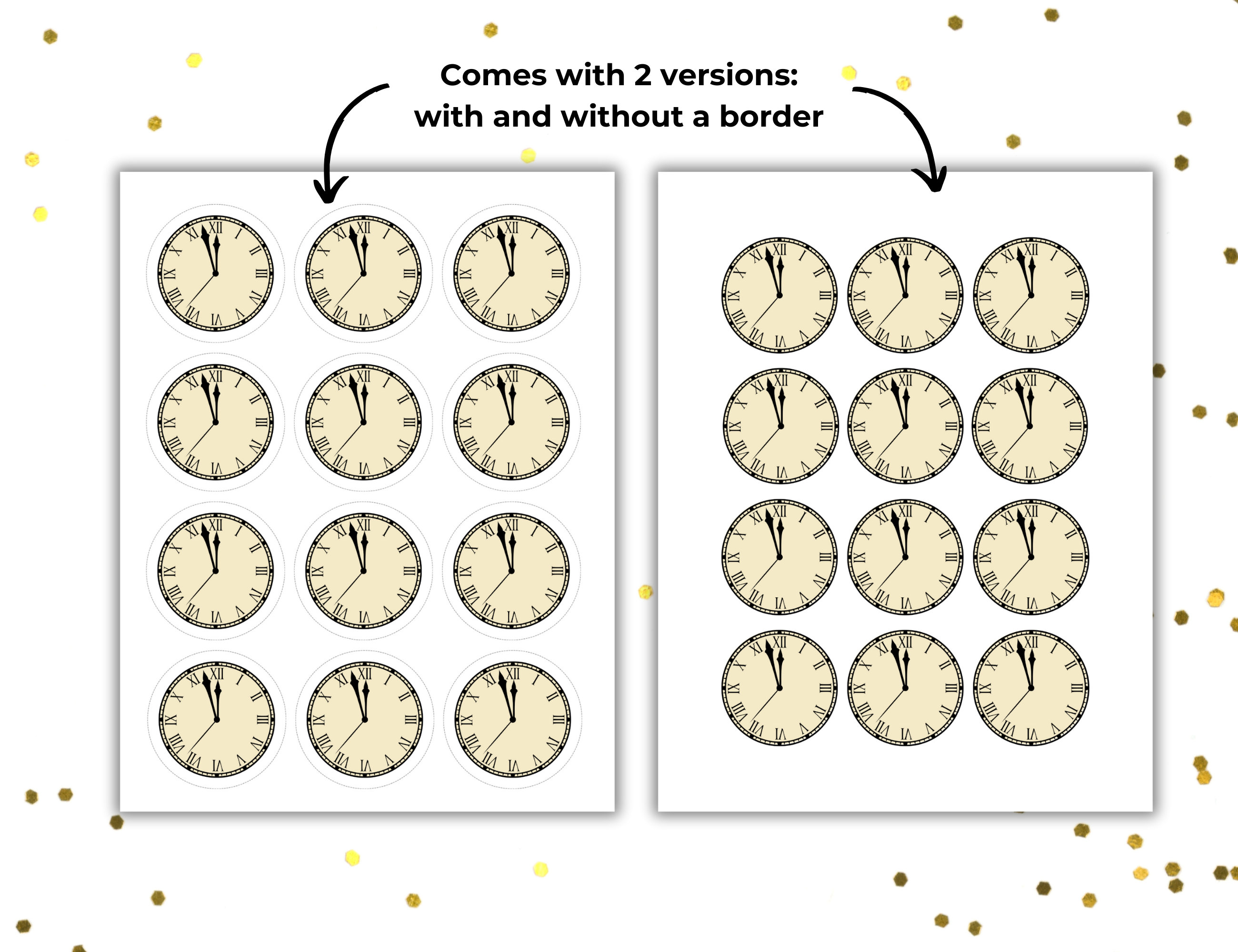 New Years Clock Countdown, New Years Eve Favor, Clock Round Gift Tag ...