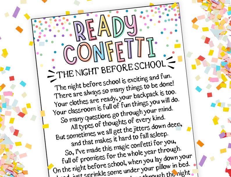 Ready Confetti Back to School Printable Tags, Night Before School Gift ...