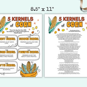 5 Kernels of Corn, Thanksgiving Blessing Cards & Poem, the Legend of ...