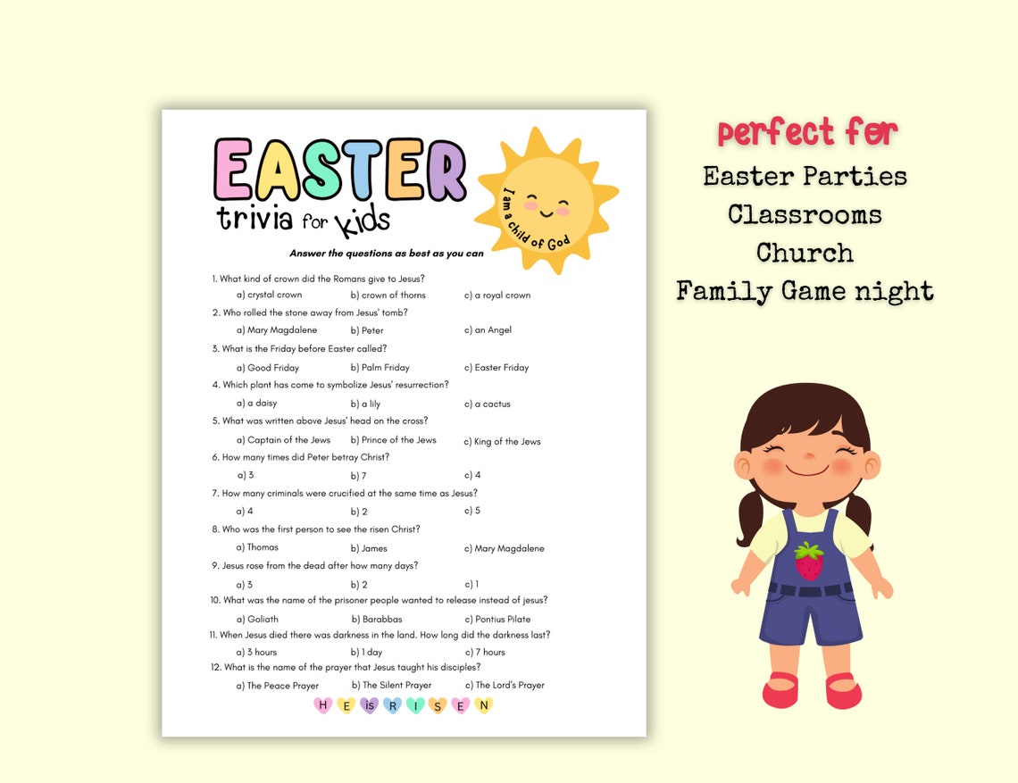 Easter Trivia Game for Kids Printable Easter Story Game Sunday School ...