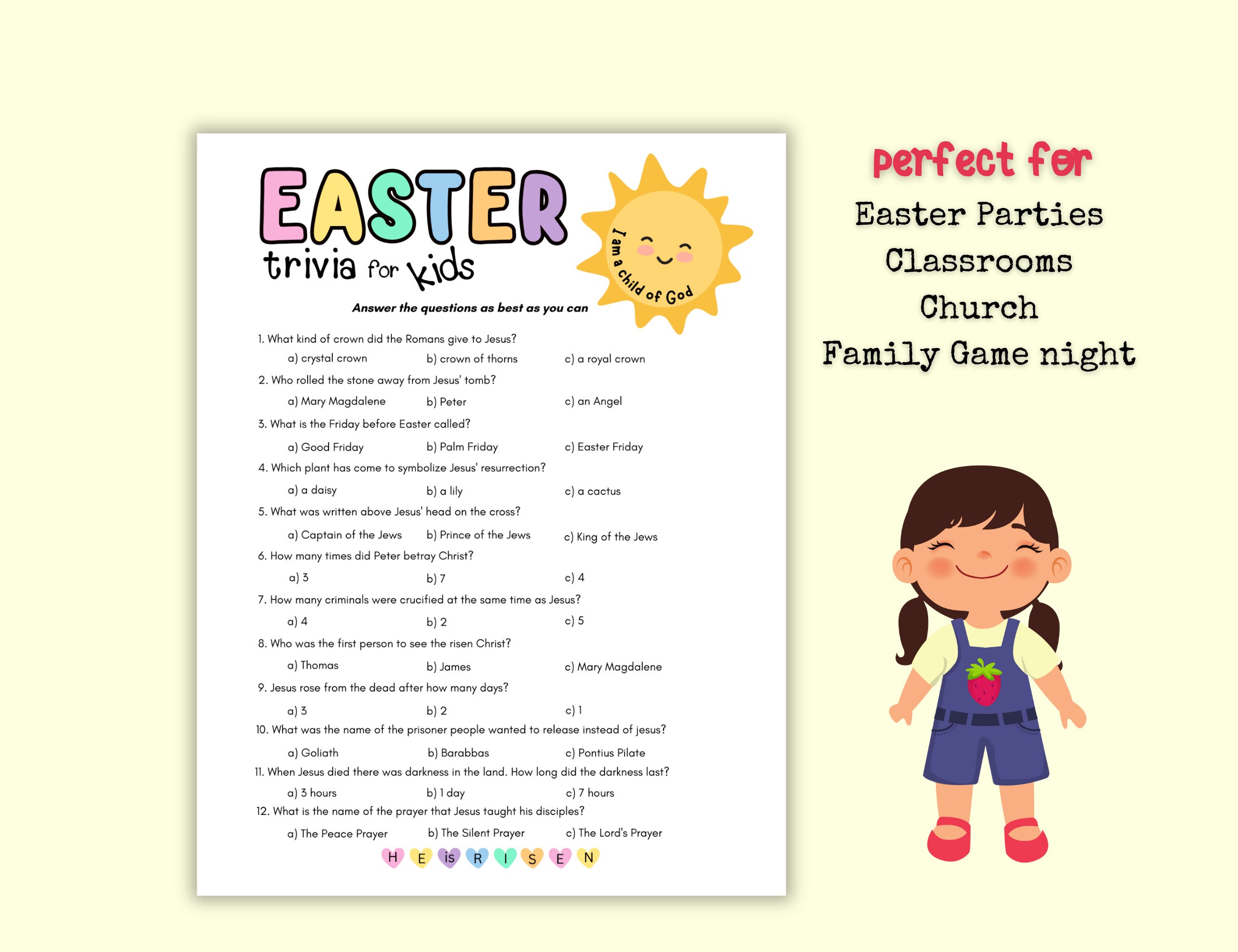 Easter Trivia Game for Kids Printable Easter Story Game Sunday School ...