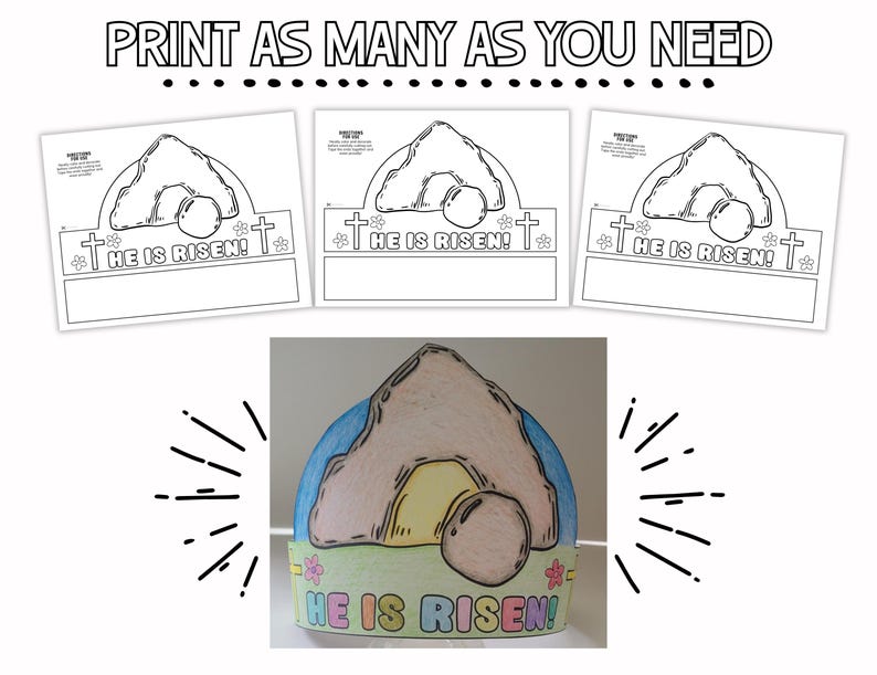 He is Risen Easter Sunday Craft, Paper Crown Coloring Activity, Easter ...