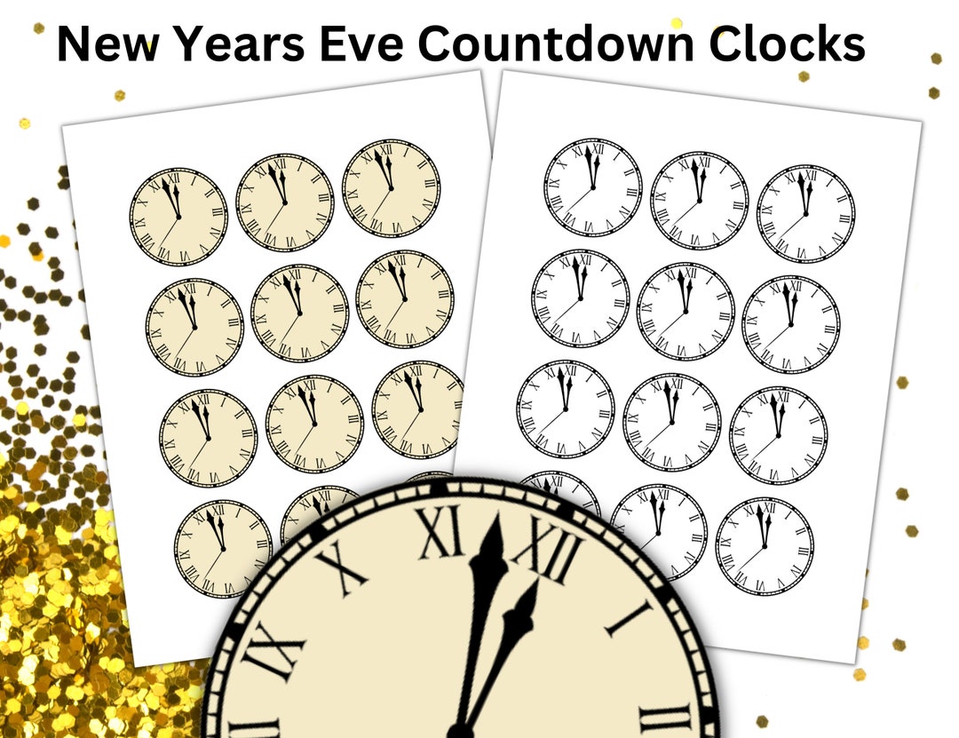 New Years Clock Countdown, New Years Eve Favor, Clock Round Gift Tag ...