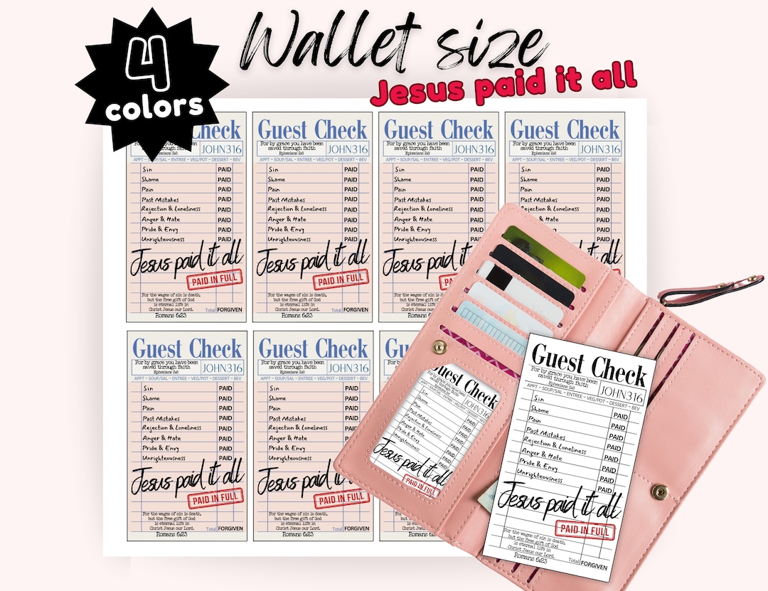 Jesus Paid It All Christian Wallet Size Scripture Cards, Gospel Tract ...
