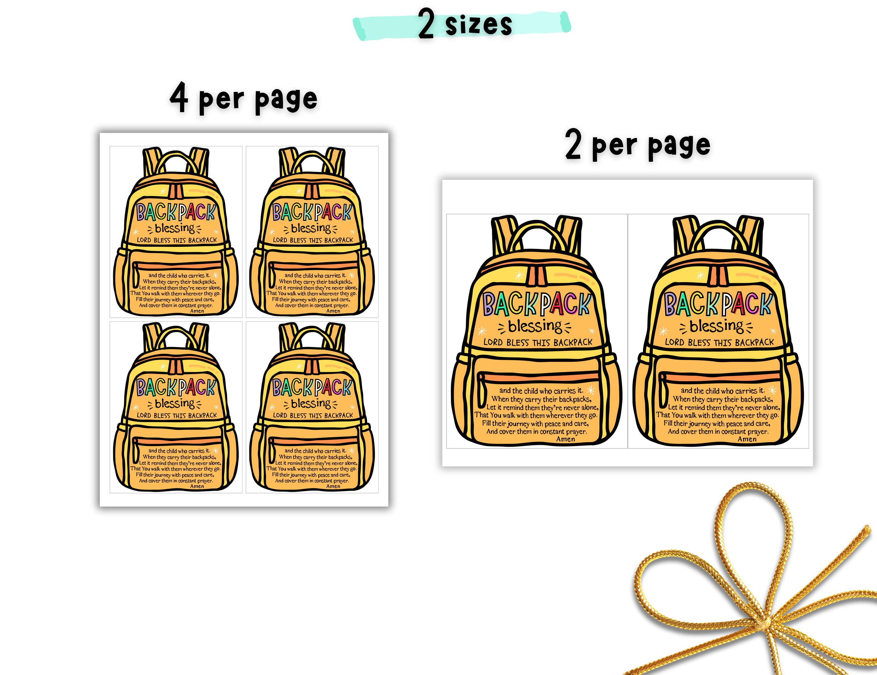 Backpack Blessing Tags, Blessings of the Backpacks, Back to School Blessing Prayer, Backpack ...