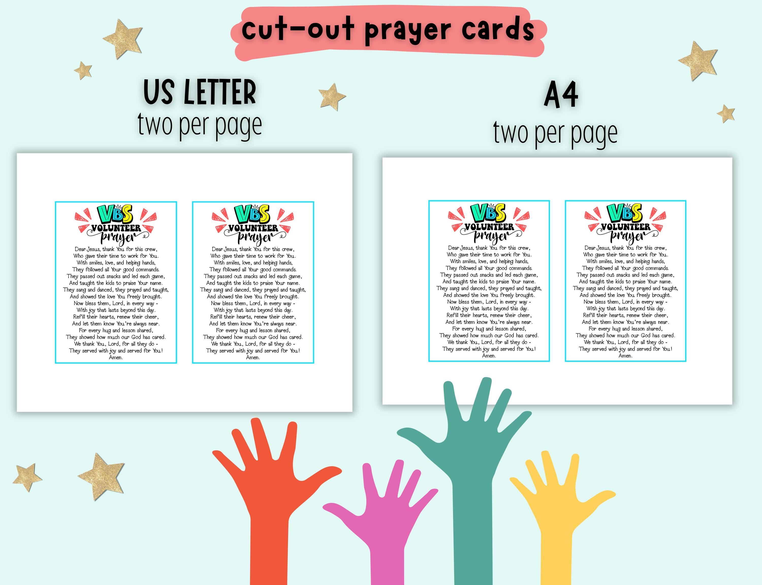 VBS Thank You Cards for Volunteers, Vacation Bible School Prayer Cards ...