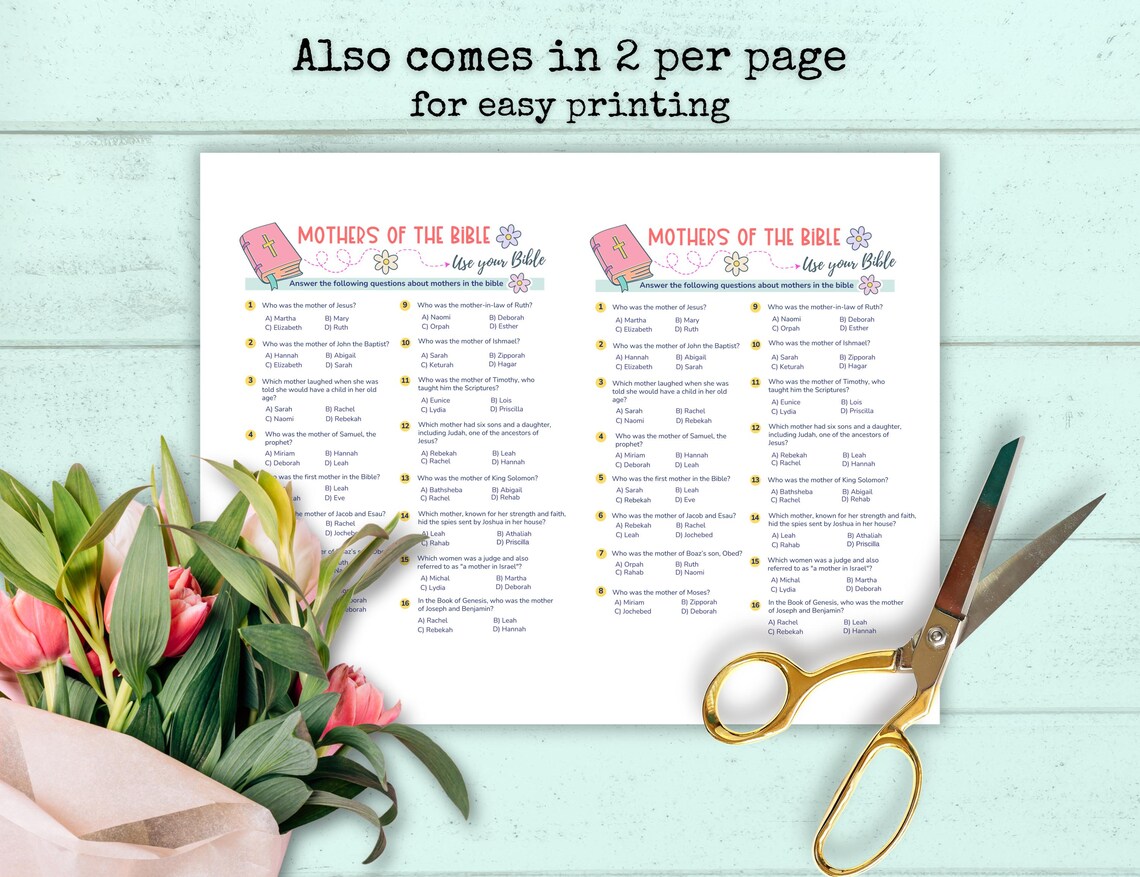 Mothers of the Bible Trivia Game, Women of the Bible Matching Game ...