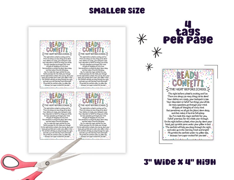 Ready Confetti Back to School Printable Tags, Night Before School Gift ...