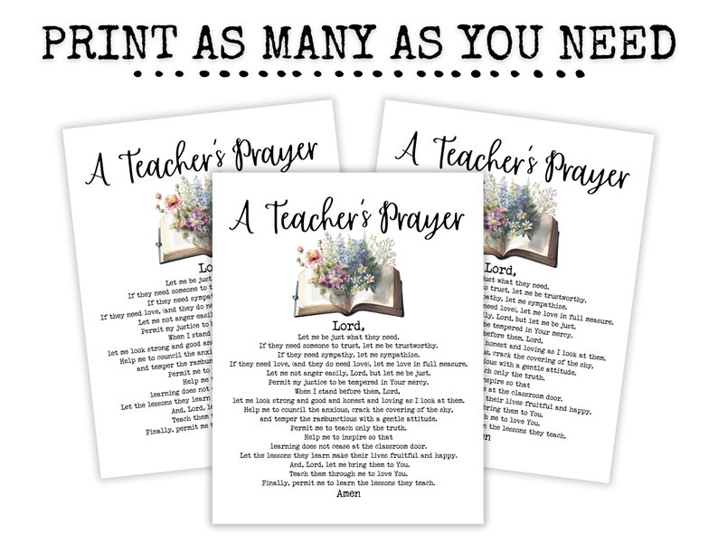 Teacher's Prayer Printable Gift for Teachers in Christian School ...