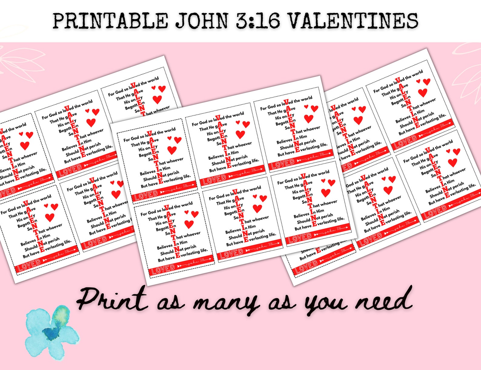 John 3:16 Valentine's Day Bible Verse Cards Printable - Etsy