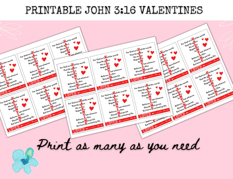 John 3:16 Valentine's Day Bible Verse Cards, Printable Scripture Cards ...
