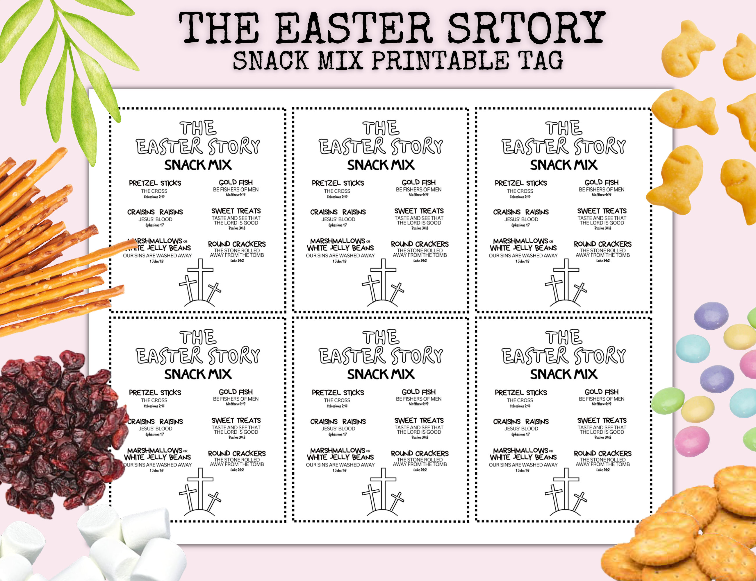 The Easter Story Snack Mix Printable Tag, Easter Treat Handout for Kids ...