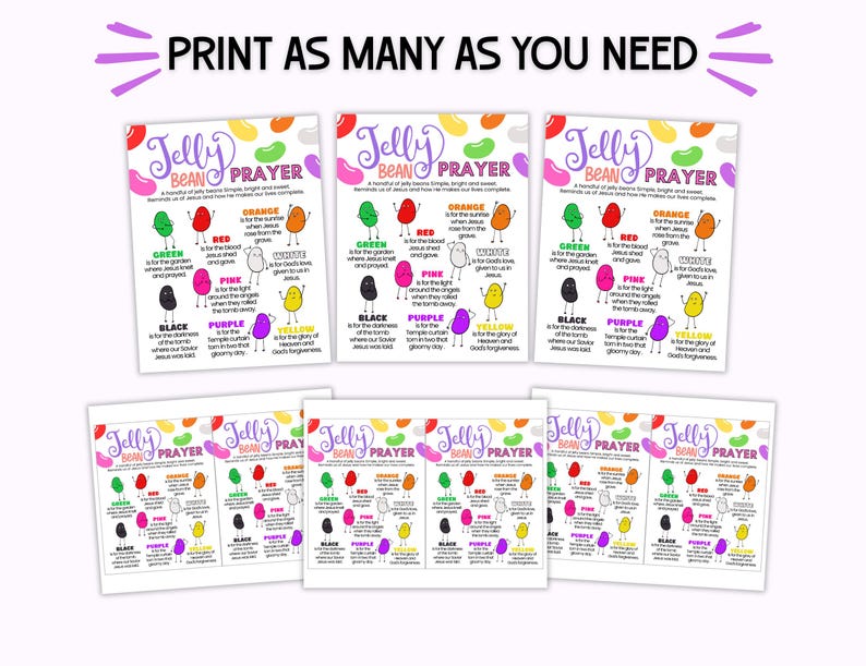 Jelly Bean Prayer Tags, Jelly Bean Poem Printables, Kids Easter Treat ...
