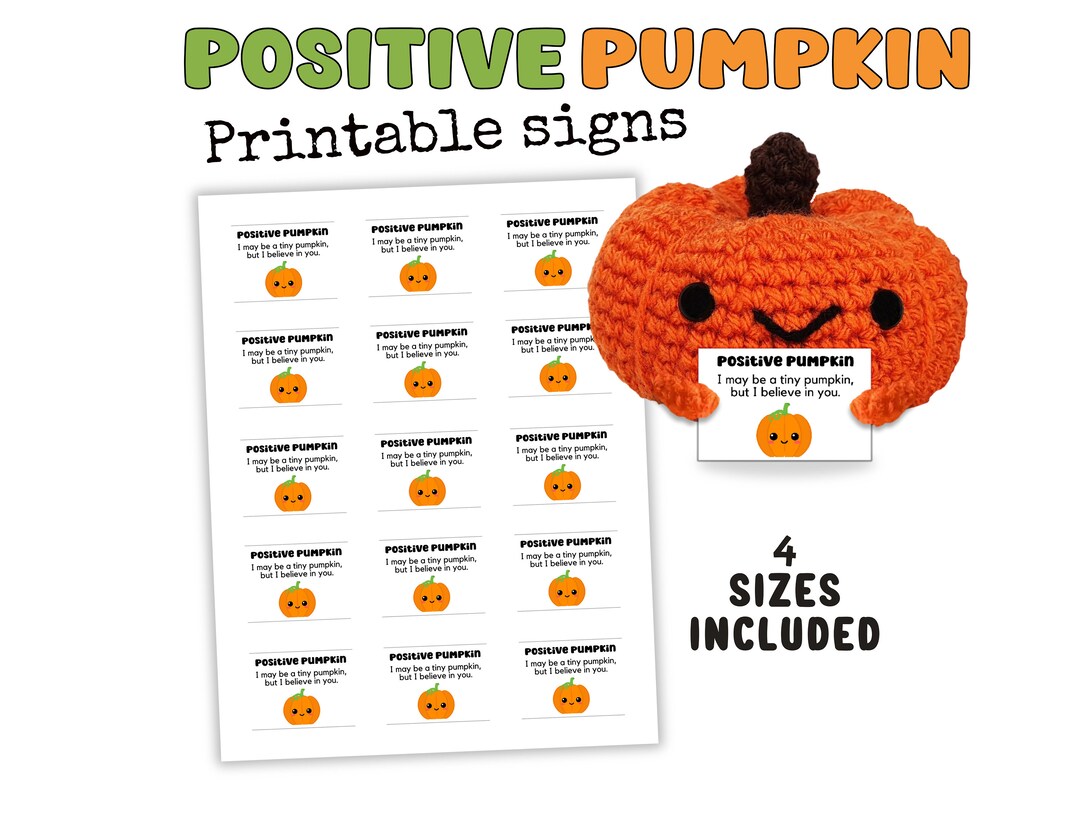 Positive Pumpkin Crochet Signs, Printable Cards for Crochet Fruit ...