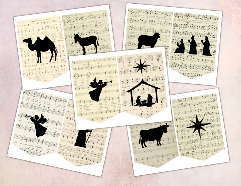 Christmas Nativity Bunting Flags, Christmas Mantle Garland Nativity ...