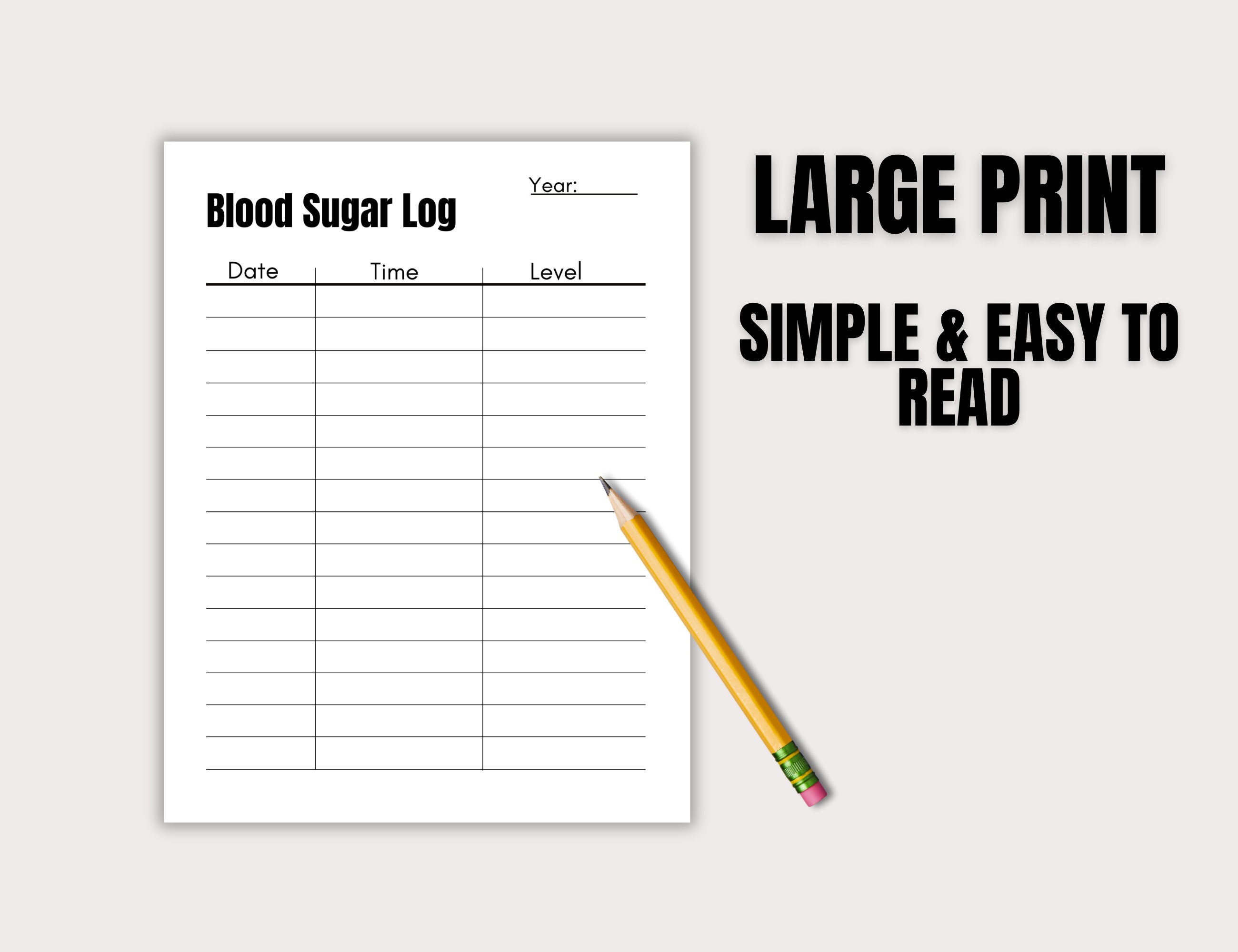 Printable Blood Sugar Log, Large Print Blood Sugar Tracker Form for ...