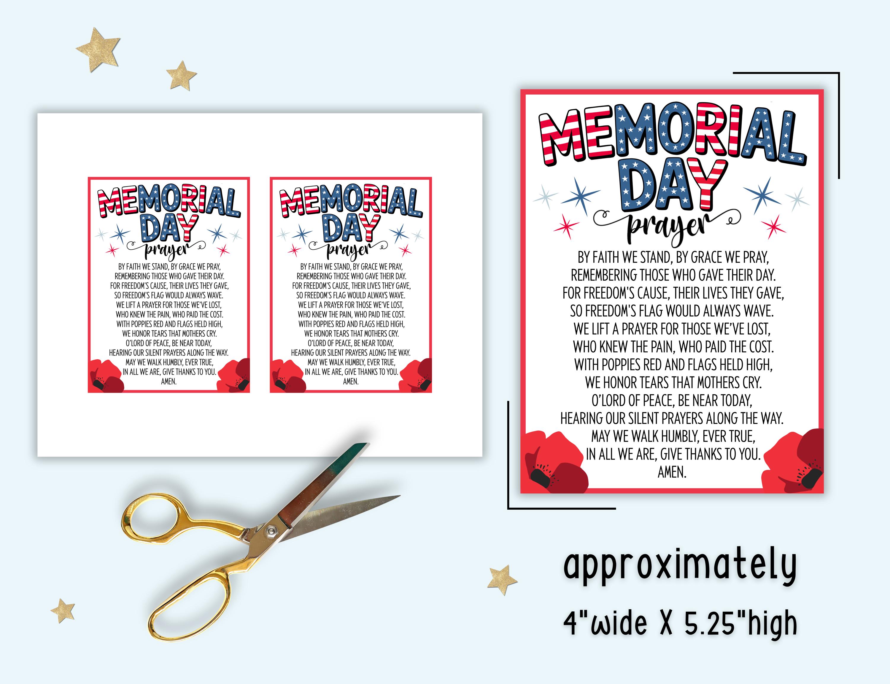 Memorial Day Cards, Memorial Day Prayer, Memorial Day Handout Cards ...