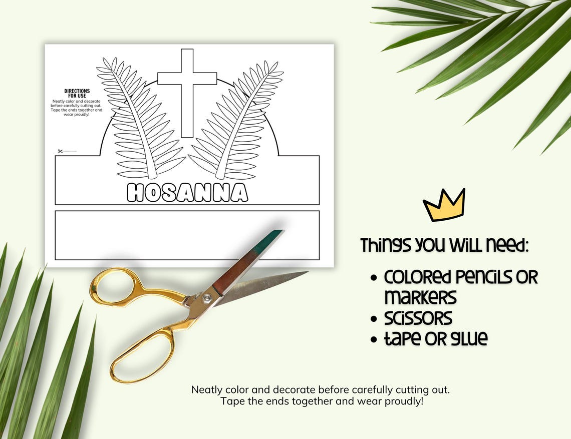 Palm Sunday Craft, Paper Crown Coloring Activity, Hosanna Palm Craft ...