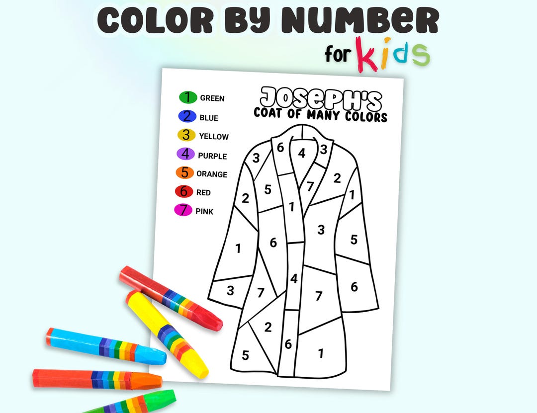 Joseph's Coat of Many Colors Activity, Color by Number Printable Bibe ...
