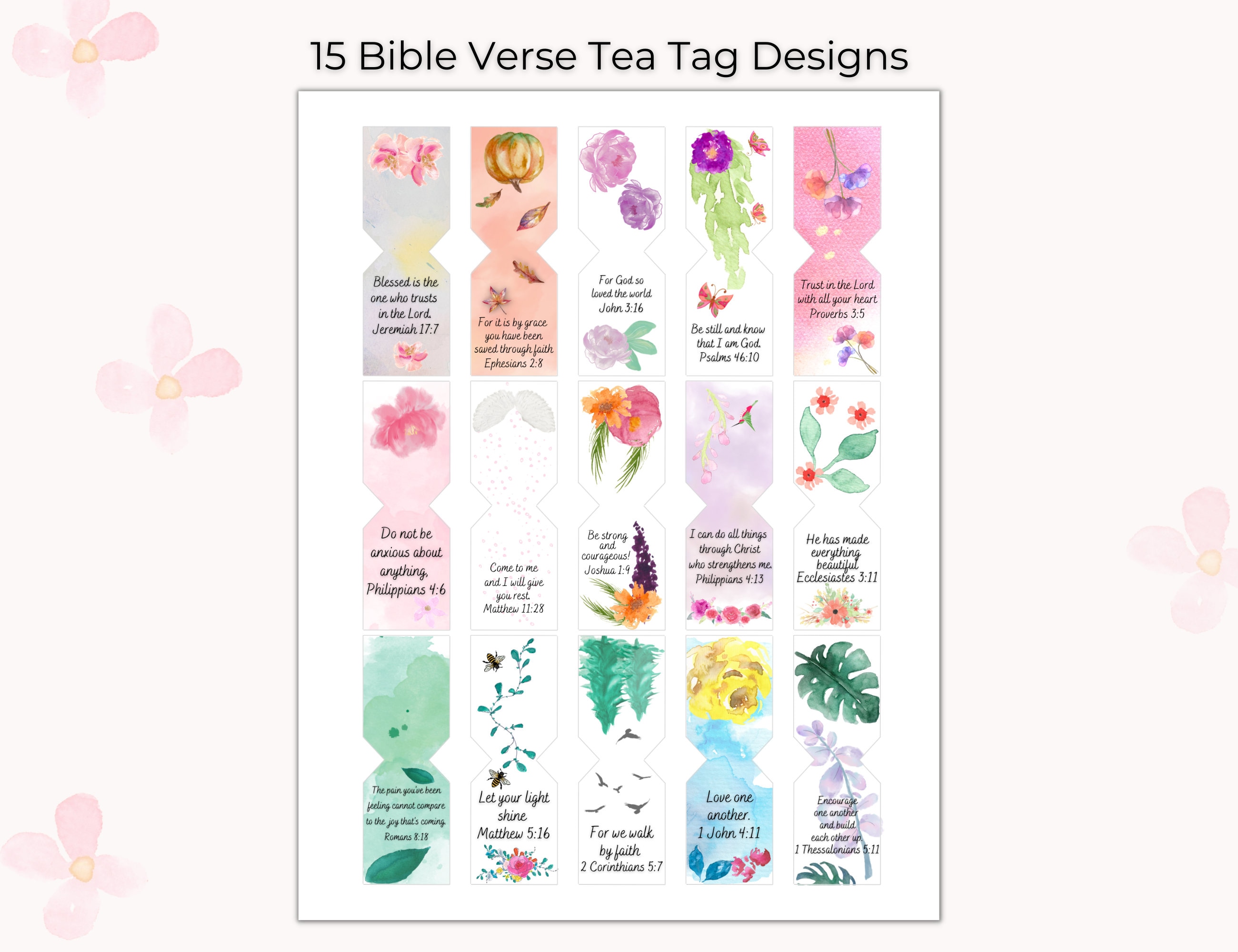 Scripture Tea Bag Tags and Envelopes, Bible Verse Tea Bag Tags, Tea ...