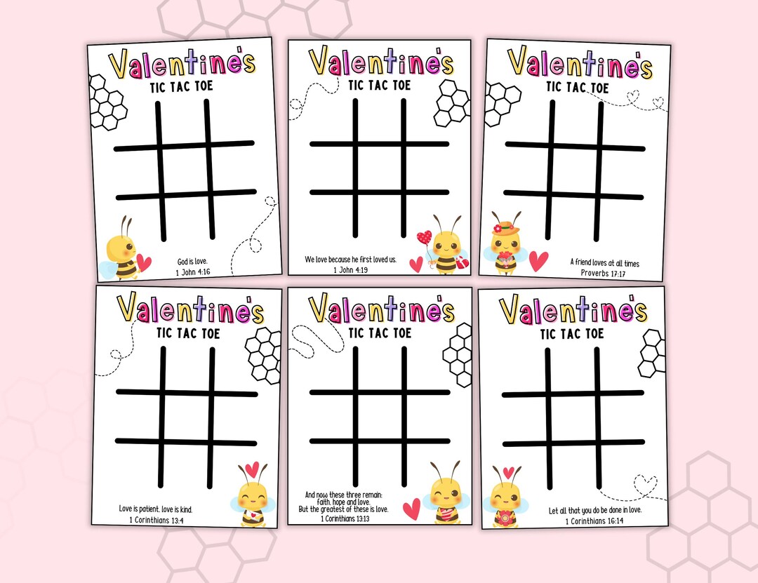 Bumble Bee Valentines Cards With Bible Verses, Tic Tac Toe Valentines ...