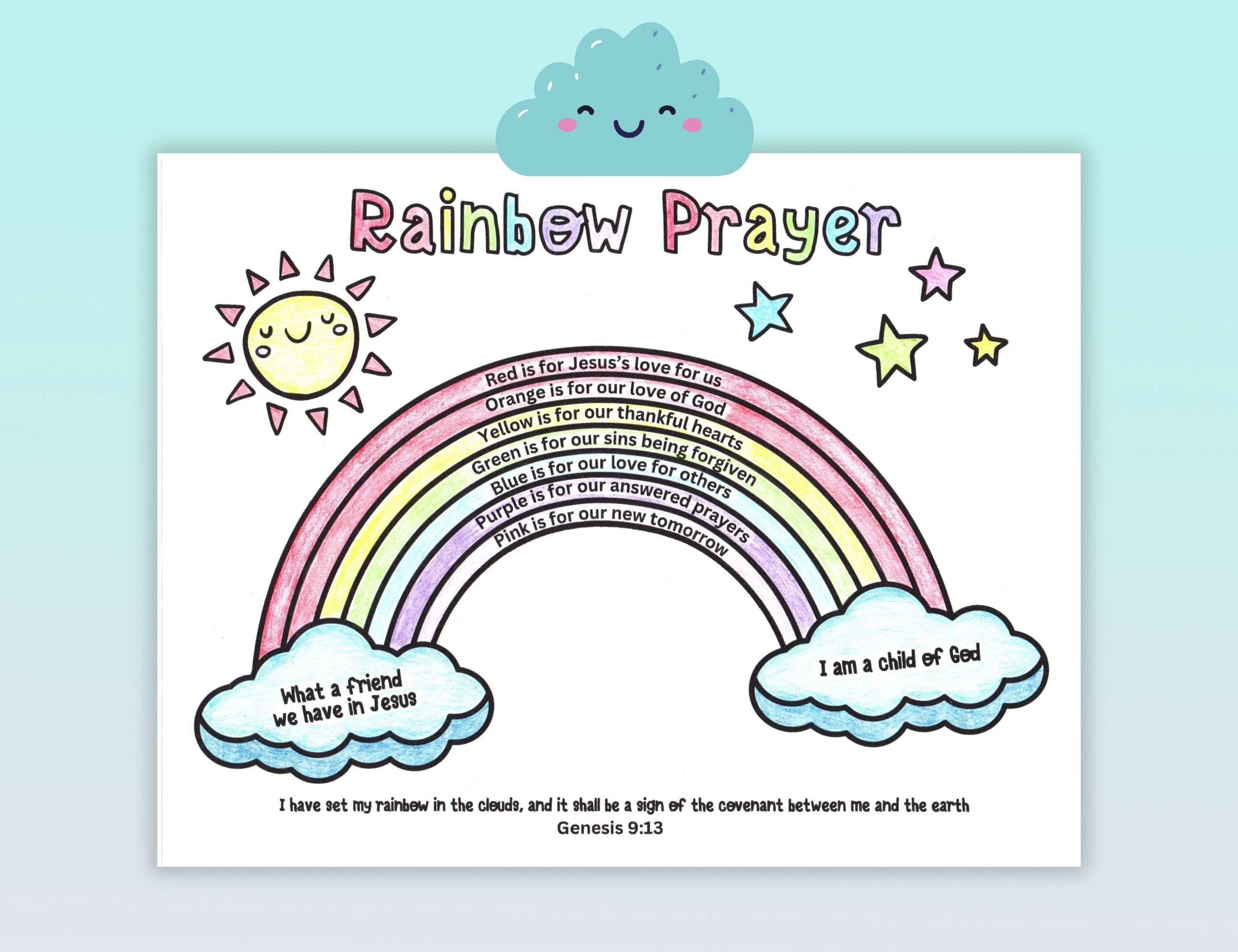 Rainbow Prayer, Rainbow Coloring Sheet, God's Promise to Never Flood ...