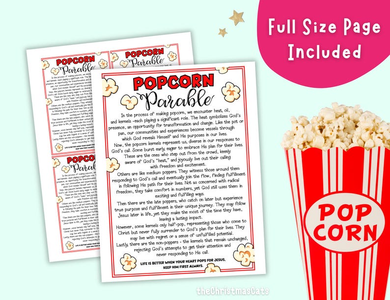 Popcorn Parable Printable, Parable of the Popcorn Lesson, Popcorn ...