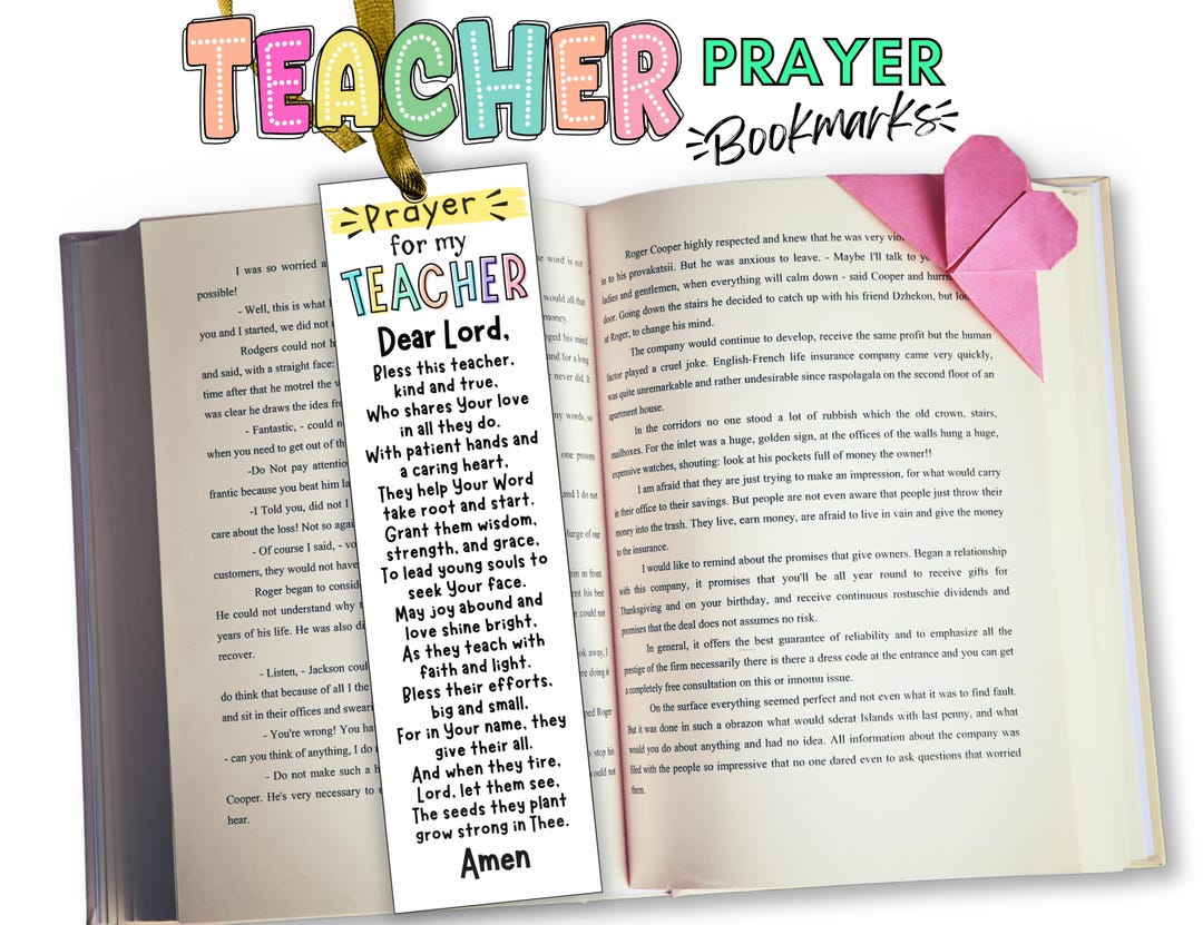 A Teachers Prayer Bookmark, Christian Teachers Gift, Sunday School ...