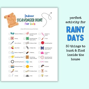 Kids Indoor Rainy Day Scavenger Hunt Printable Indoor Treasure Hunt for ...