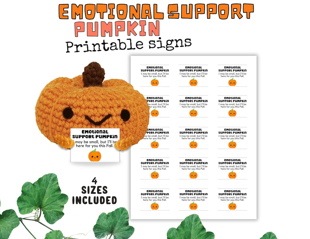 Emotional Support Pumpkin Crochet Signs, Printable Cards for Crochet ...
