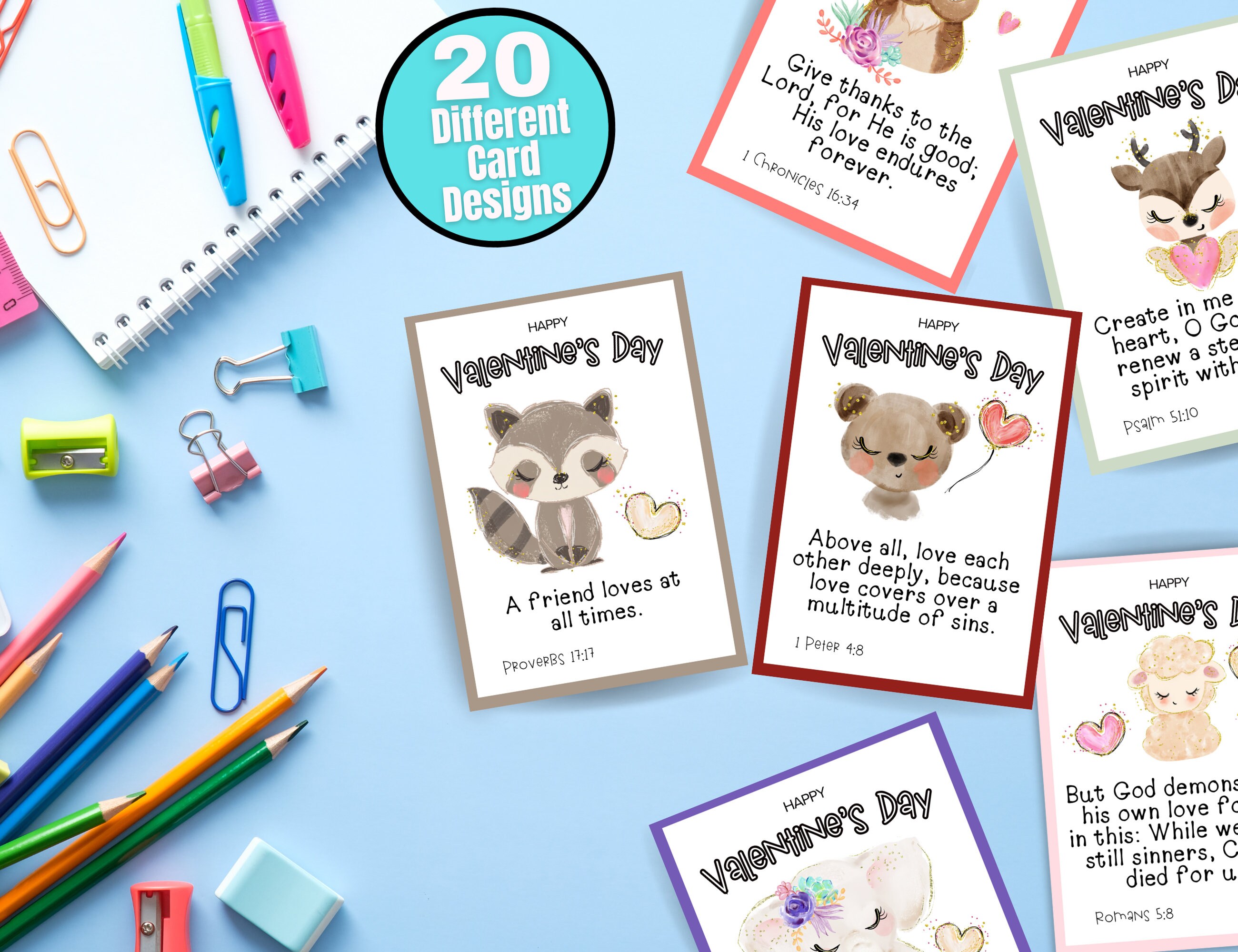 Kids Valentine's Day Bible Verse Cards, Christian Valentines Day ...