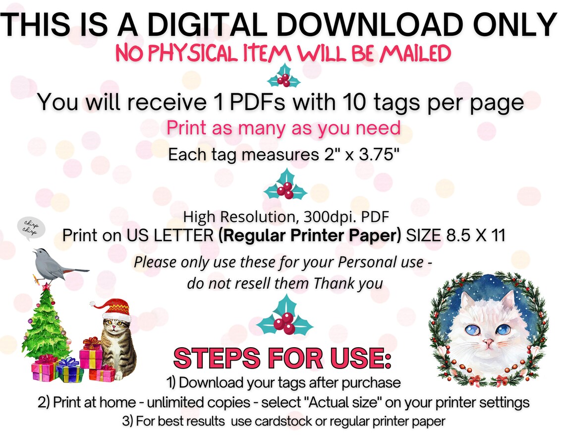 Meowy Christmas Gift Tags Printable Cat Gift Tags for - Etsy