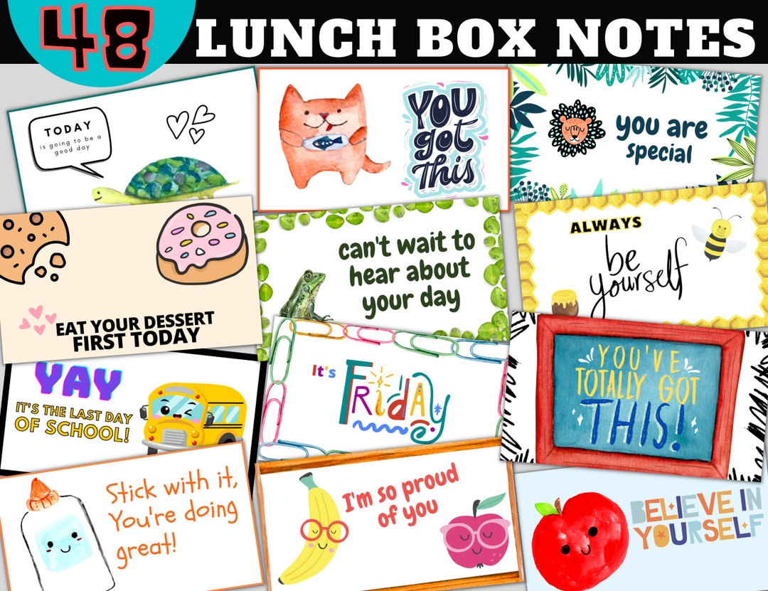 Lunch Box Notes for Kids, Printable Lunch Note Cards for Kids for the ...