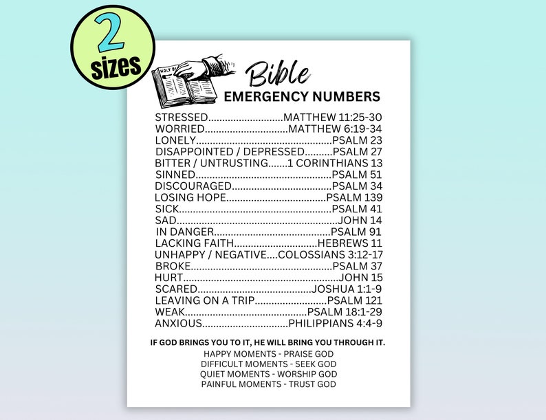 Bible Emergency Numbers Printable, Emergency Bible Verses, Scripture ...