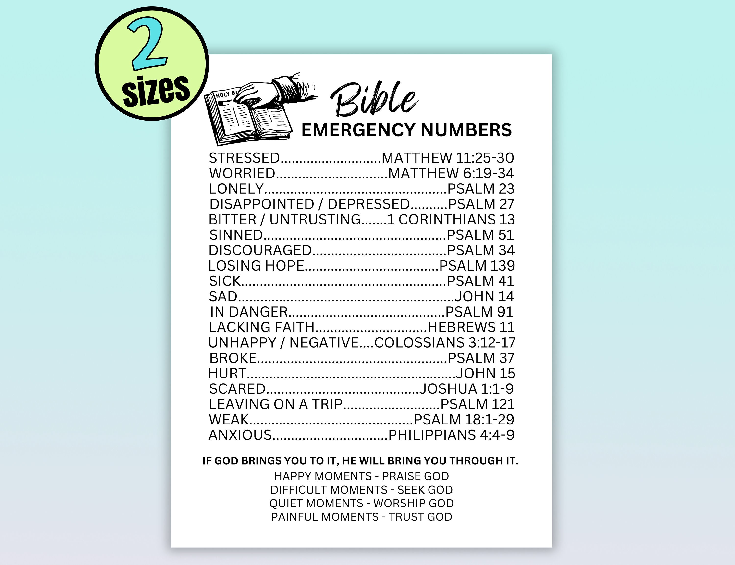 Bible Emergency Numbers Printable, Emergency Bible Verses, Scripture ...