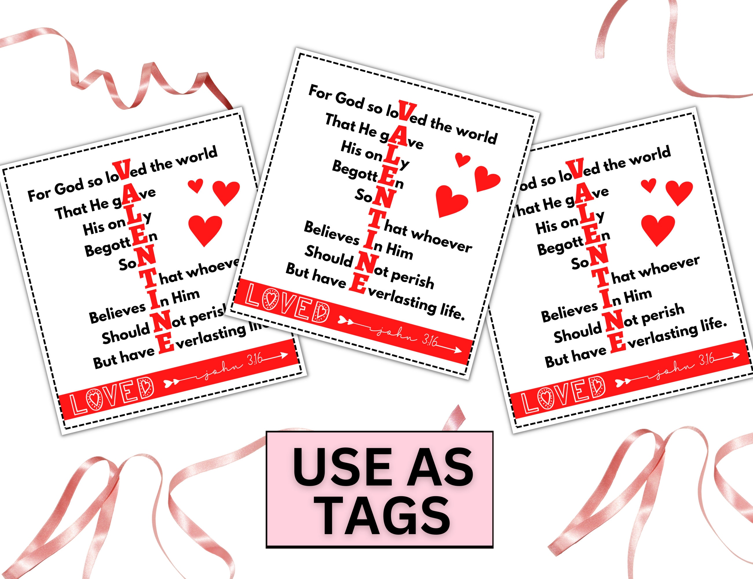 John 3:16 Valentine's Day Bible Verse Cards, Printable Scripture Cards ...